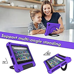 Tablet PC Case Kids Case Compatible with Kindle Fire DH 7 (2022),Fire DH 7",Shockproof Lightweight Dropproof Stand Handle EVA Tablet Case Tablet Home (Color : Purple)