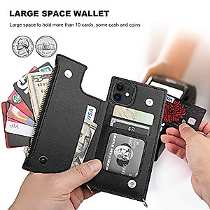 Bocasal Crossbody Wallet Case for iPhone 11 with Card Holder,Zipper Card Slot Protector Shockproof Purse Cover with Removable Cross Body Strap 6.1 Inch(Black)