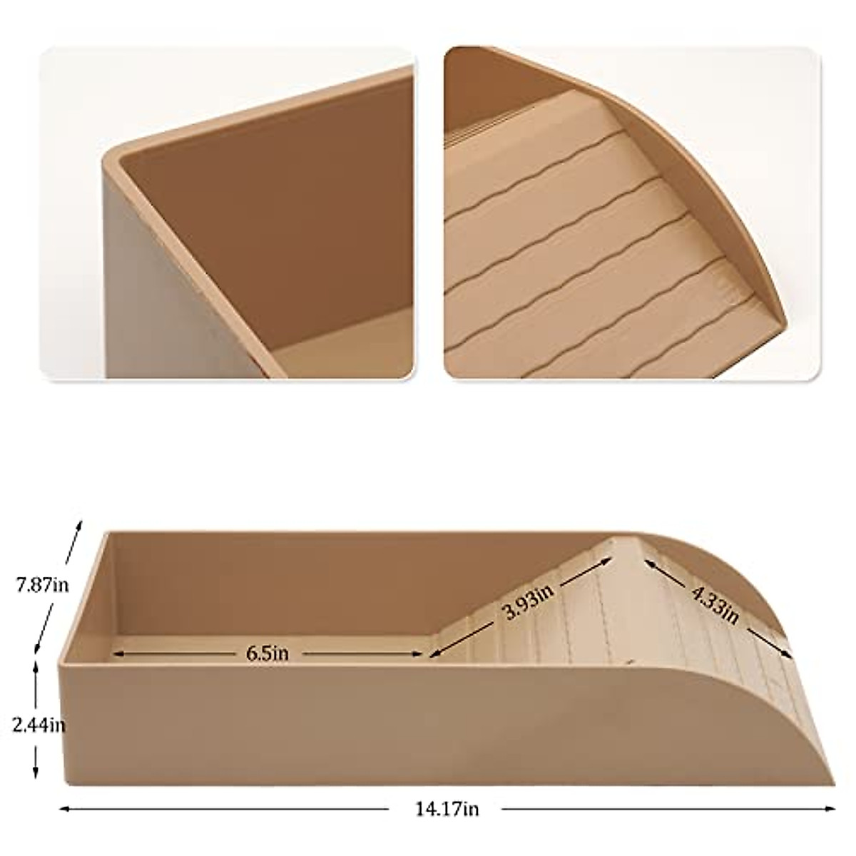 KHEARPSL Reptile Feeding Bowl with Ramp and Basking Platform Large Tortoise Ramp Bowl Turtle Bath Reptile Water Bowl Dish Corner Bowl (Brown)