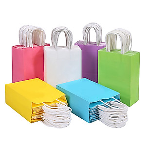 Kraft Paper Bags Rainbow Party Favor Gift Bags 6 Colors with Handles for Wedding, Baby Shower, Birthday Party Supplies (60)