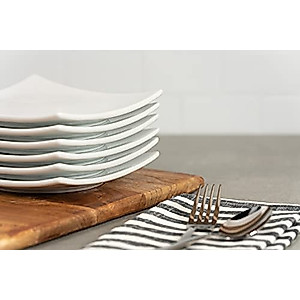 10 Strawberry Street Ceramic Simply White 6" Coupe Square Appetizer Plate, Set of 6