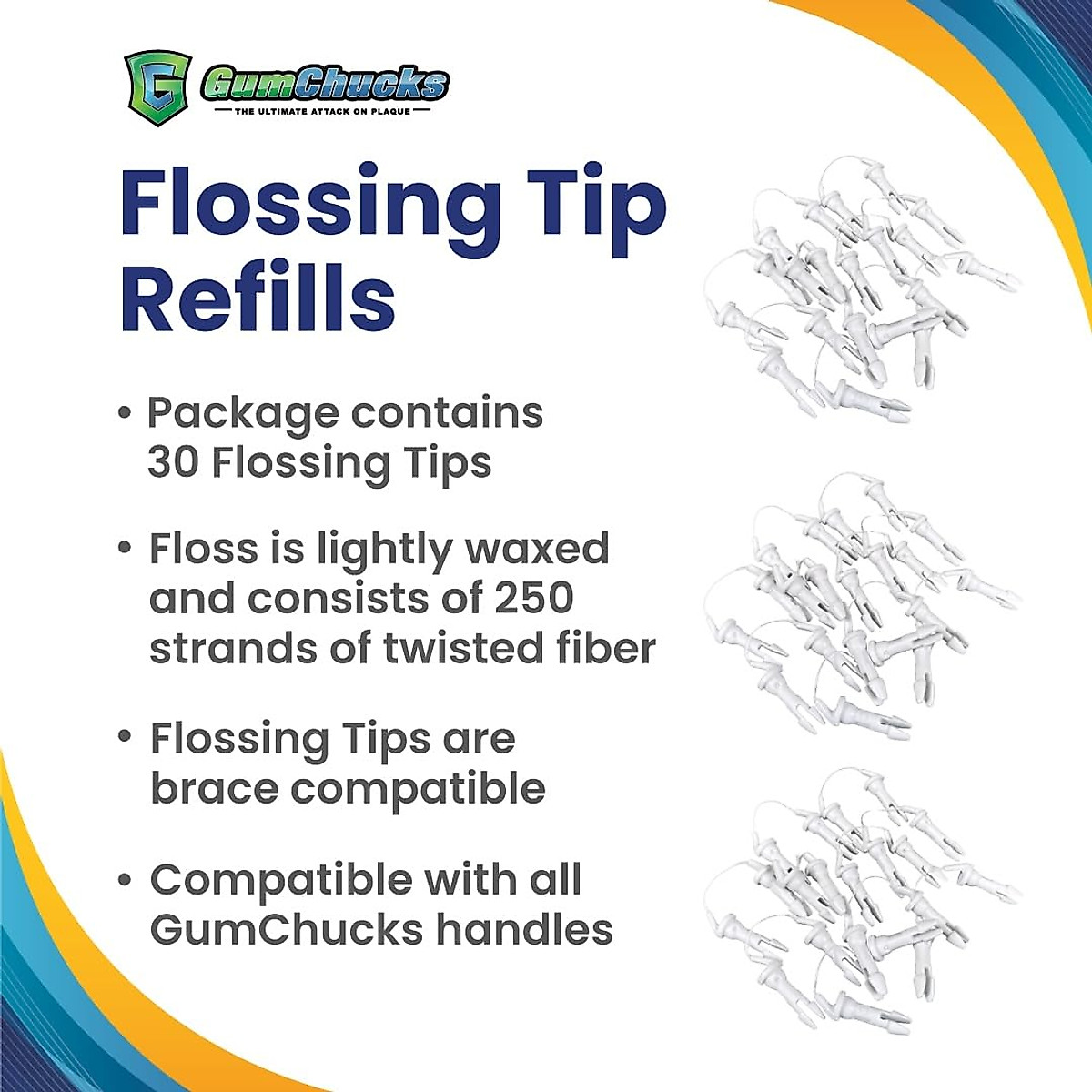 GumChucks Orthodontic Flossers Dental Floss - Floss for Braces - Brace Floss Picks - Gum Flossing Picks - Ortho Dental Flossers (30 Flossing Tips)