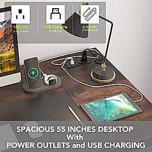 Tribesigns 55 inches Executive Desk with File Cabinet and Power Outlet,L-Shaped Computer Credenza Desk, Home Offices Desk with Drawers and Shelves, Rusitc Business Furniture Set