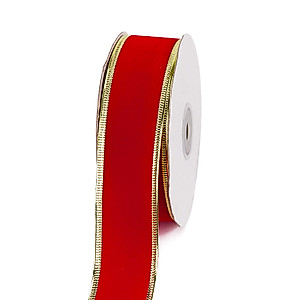 LaRibbons Wired Christmas Holiday Ribbon - Red with Gold Edges Velvet Ribbon - 1.5 inch x 25 Yard Each Roll