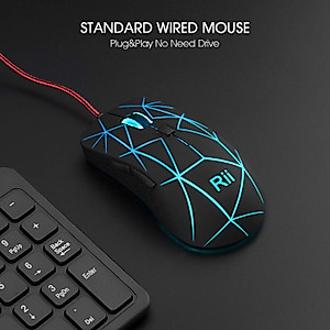 Rii RGB Wired Gaming Mouse, USB Optical Computer Mice with 6 Buttons,3200 DPI Adjustable,7 Color Backlit for Laptop PC Gamer Computer Desktop