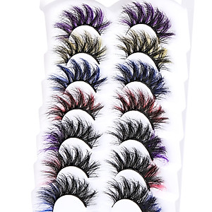 Colored Lashes Colorful Eyelashes Fluffy Mink Lashes with Color End 5D Full Lashes Strip Pink Dramatic Color Lashes Pack False Eyelashes 7 Pairs by Goddvenus