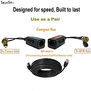 Igreeman 4 Pair Passive Video Balun BNC to RJ45 Adapter with Power, Ground Loop Isolated HD Analog Security Camera Ethernet Cable Transceiver, Cat5e/Cat6 Cable to BNC Converter - Compact