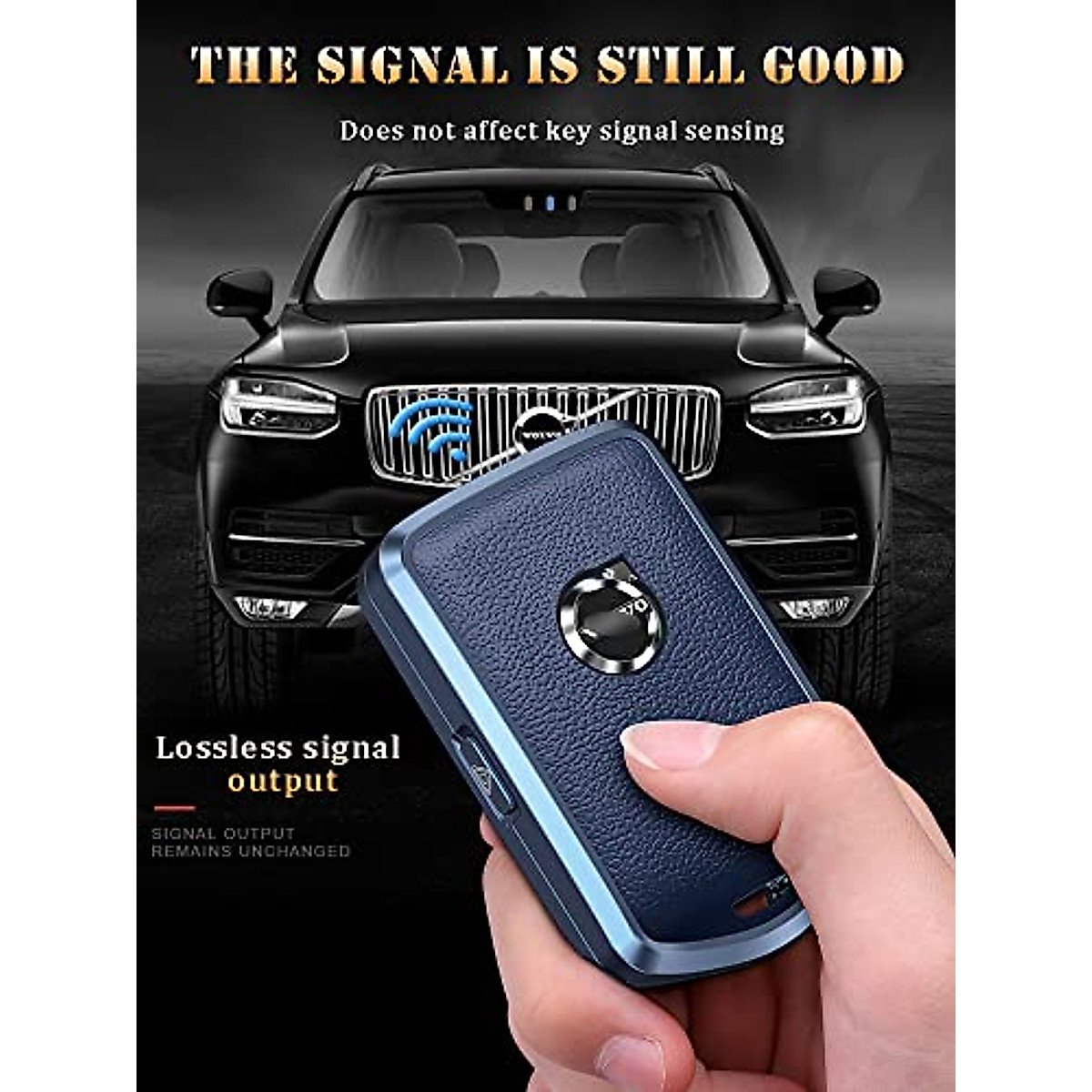 SANRILY Full Protection Key Fob Cover for Volvo XC90 XC60 S90 V90 2017 2018 Keyless Premium Metal and Leather Car Key Fob Shell Case with Keychain White