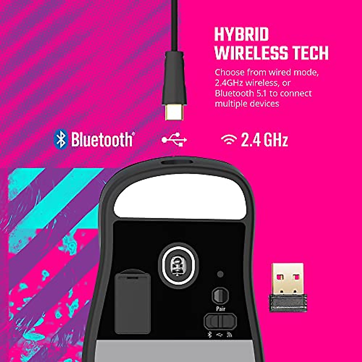 Cooler Master MM731 Wireless Gaming Mouse Black, Adjustable 19,000 DPI, Palm|Claw Grip, 2.4GHz|Bluetooth, PixArt Optical Sensor, Ultraweave Cable, PTFE Feet, RGB Lighting (MM-731-KKOH1)