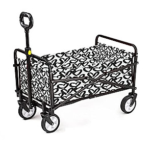 Collapsible Wagon Cart White Heart Shaped Valentines Day Seamless for Fashion Textiles Foldable Utility Wagon Large Capacity Garden Cart with Push Bar for Beach Camp Outdoor Shopping