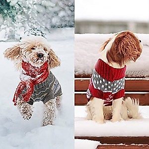 2 Pieces Christmas Cat Dog Sweater Christmas Sweater Cat Christmas Outfit Holiday Sweater for Small Dogs Winter Knitwear Xmas Pet Clothes Warm Reindeer Snowflake Sweater for Kitty Puppy Cat (M)