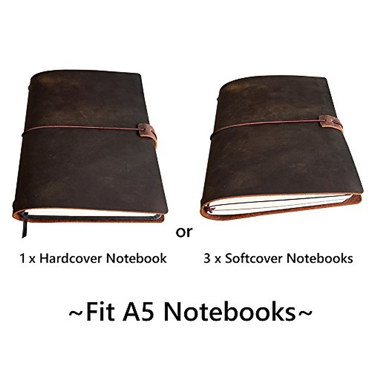 newestor A5 Travelers Notebook with 3 Lined Inserts - Refillable Leather Travel Journal for Men & Women, 90 Sheets, Brown