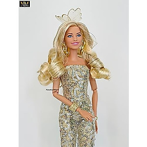 NauticalMart Margot Robbie as in Gold Disco Jumpsuit The Movie Collectible Doll Free Authentic Compass