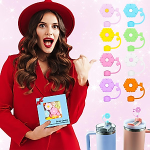 8Pcs Straw Toppers Compatible with Stanley 30 40 oz, Cute Flower Silicone Straw Covers Cap, 10mm Drinking Straw Tip Covers Fit for Stanley Cups Accessories