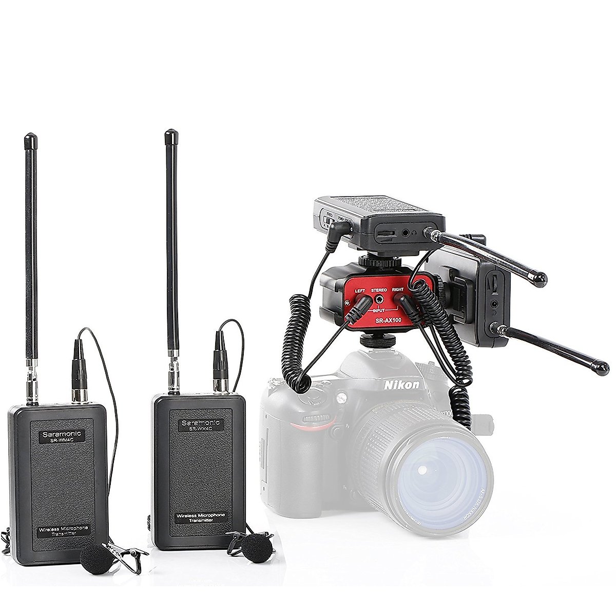 Saramonic Dual Wireless VHF Lavalier Microphone Bundle with 2 Transmitters, 2 Receivers and Audio Mixer for DSLR Cameras