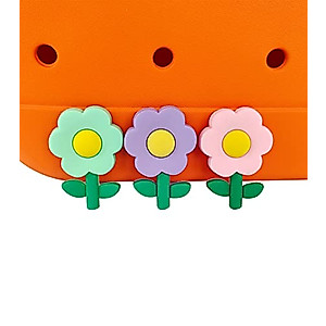 3 PCS Flowers with Leaves Charms for Bogg-Bags Cartoon Flowers Decorative Charms for Tote Bags Plant Accessories for Beach Totes Women Party Favor Gift(Purple Pink and Green)