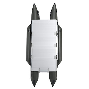 AQUOS 11.5ft Heavy-Duty for Two Series Inflatable Pontoon Boat with Stainless Steel Guard Bar and Folding Seat for Fishing, Aluminum Floor Board, Transport Canada Approved