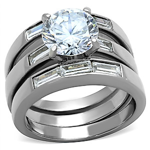 Marimor Jewelry 4.35 Carat Cubic Zirconia Stainless Steel Engagement Wedding Ring 3 Piece Set Size 5