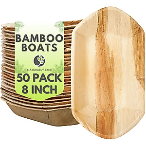 Naturally Chic Palm Leaf Trays – 13 Inch Round - Bamboo Like, Eco Friendly, Disposable, Compostable and Biodegradable Serving Platters for Charcuterie Boards, Catering and Parties