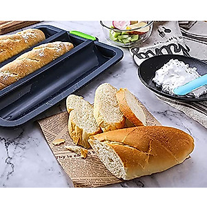 TOPZEA Set of 2 Silicone Baguette Pan, Nonstick French Bread Bake Mold, 8 Gutter Perforated Ham Burger Buns Sandwich Rolls Pans, 3 Wave Long Loaf Toast Mold Baking Tray for Oven Baker
