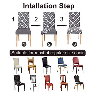 SearchI Dining Room Chair Covers Set of 6, Stretch Spandex Kitchen Chair Slipcovers Removable Washable Geometric Parsons Chair Covers Protector for Dining Room, Hotel, Ceremony (Gray+White)
