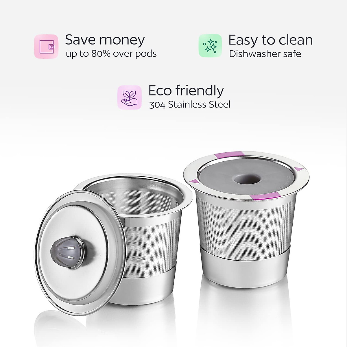 2 Stainless Steel Reusable K Cups for Keurig Coffee Makers - Universal Compatible Refillable Kcups Coffee Filters for all Keurig Brewers Family
