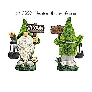 LUOZZY Flocked Garden Gnomes Statues with Solar Lights Garden Welcome Statue for Garden Yard Decorations
