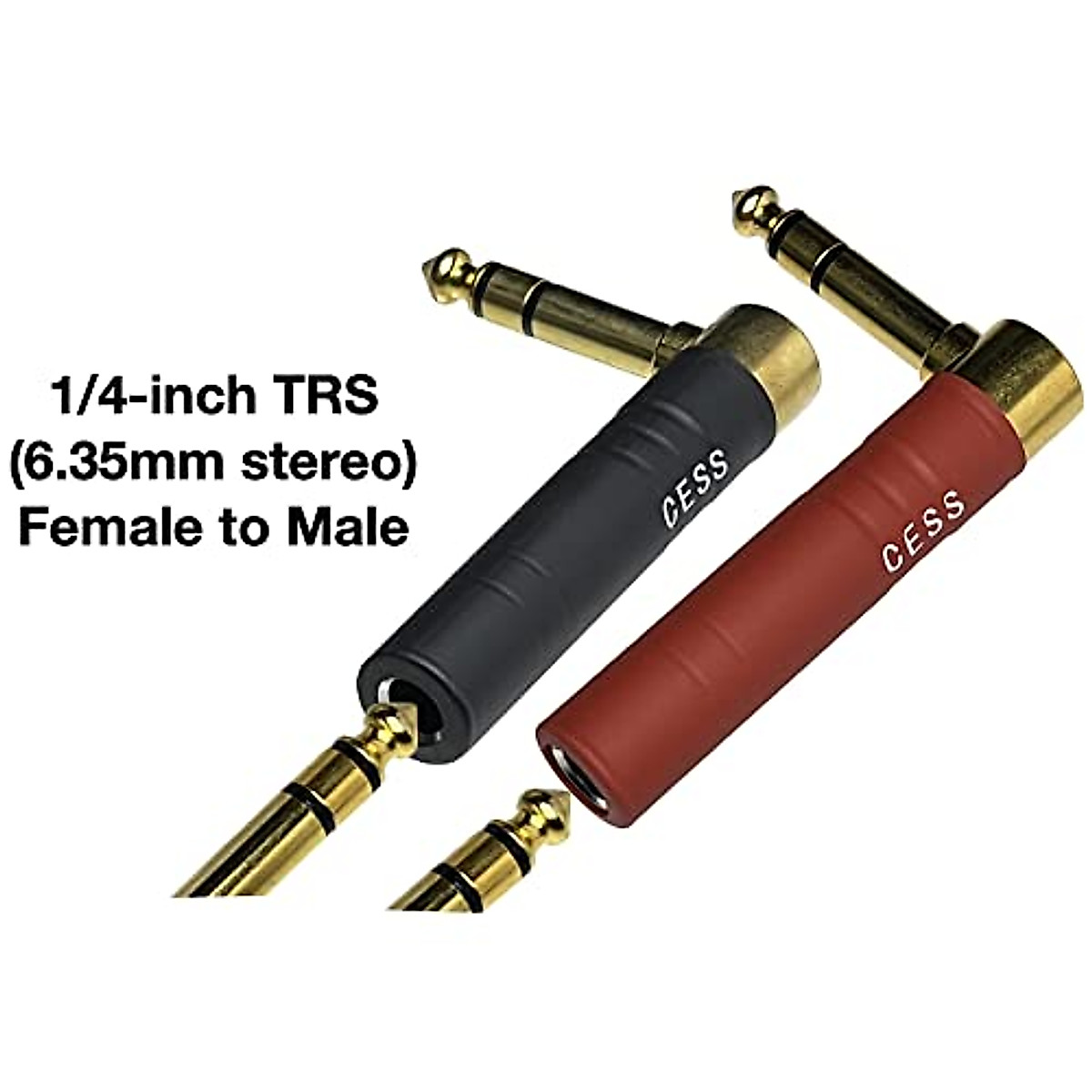 CNCESS CESS-237 Headphone / Earphone Right-Angle Adapter, 6.35mm 1/4-inch TRS Stereo Female to Male, 3-Pack (2 Black + 1 Red)