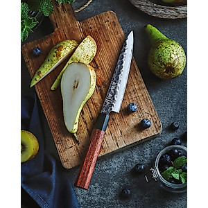 HEZHEN 6" Utility Knife, Clad Steel Composite Forging Steel Universal Knife, Petty Knife Paring Fruit Peeling,Japanese Style Kitchen Knife,Natural Wood Octagonal Handle