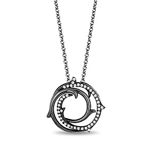 Jewelili Enchanted Disney Fine Jewelry Sterling Silver with Black Rhodium 1/10 Cttw Diamond Maleficent Pendant
