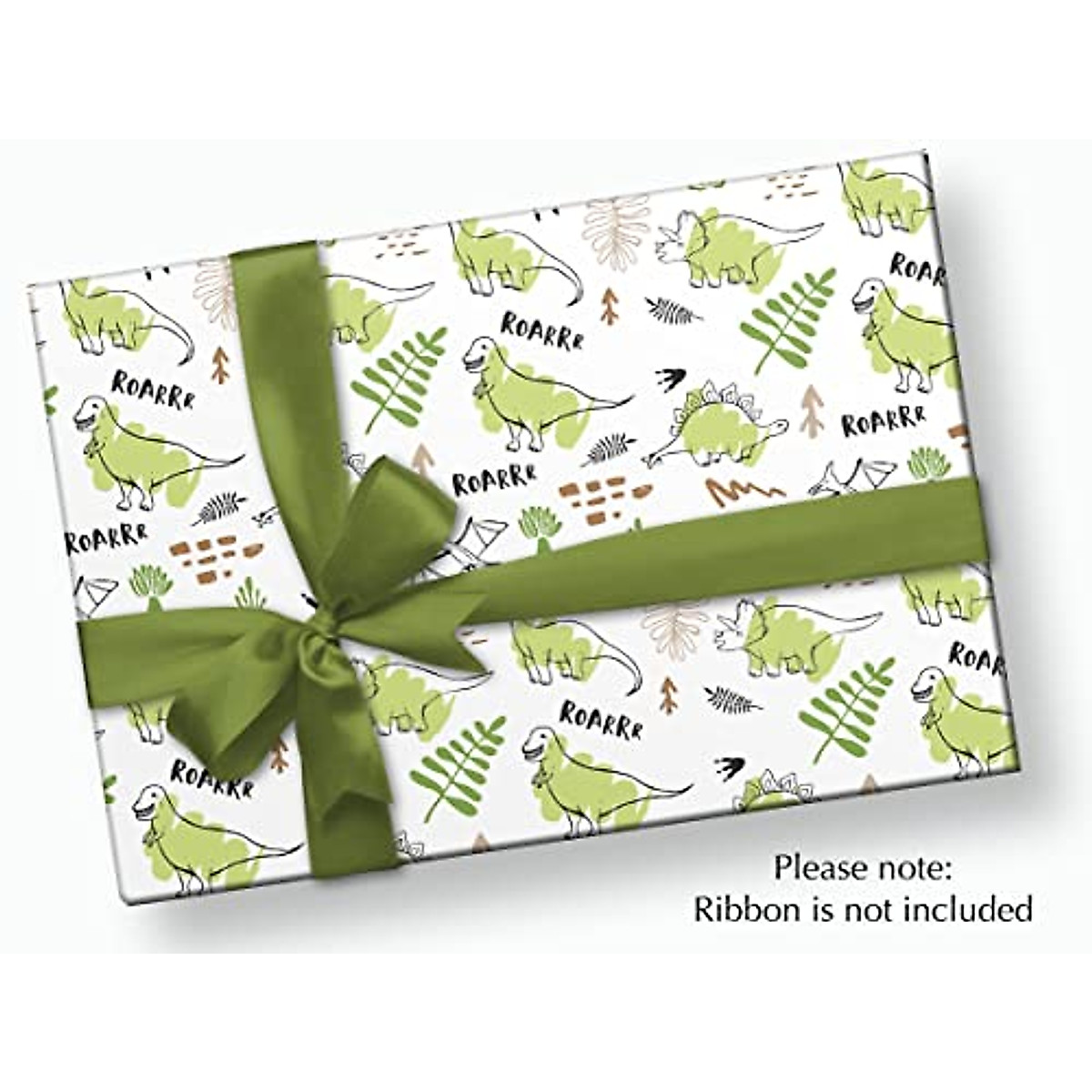 Stesha Party Green Dinosaur Wrapping Paper Birthday Gift - Folded 30 x 20 Inch (3 Sheets)