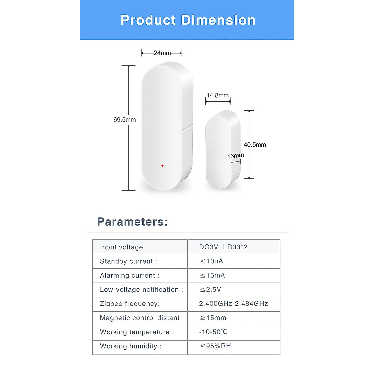 Smart Door Window Sensor: Zigbee Door Sensor with App Alerts, Wireless Contact Sensor for Home Security and Smart Home Automation, Tuya ZigBee Hub Required, Compatible with Alexa Google Home (2 Pack)