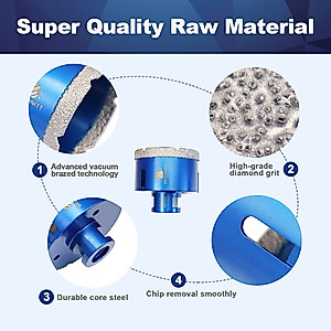 2-1/2 Inch Diamond Core Drill Bit for Porcelain Tile Ceramic Marble Granite Drilling,BRSCHNITT 1pc Vacuum Brazed Diamond Hole Saw with 5/8-11 Thread (65mm)&adapter