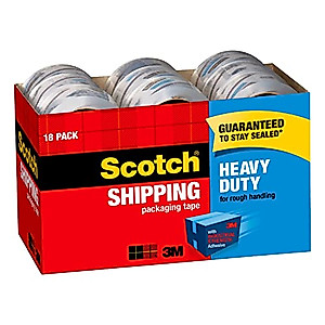 Scotch Heavy Duty Packaging Tape, 1.88" x 54.6 yd, Designed for Packing, Shipping and Mailing, Guaranteed to Stay Sealed, 3" Core, Clear, 18 Rolls (3850-18CP)