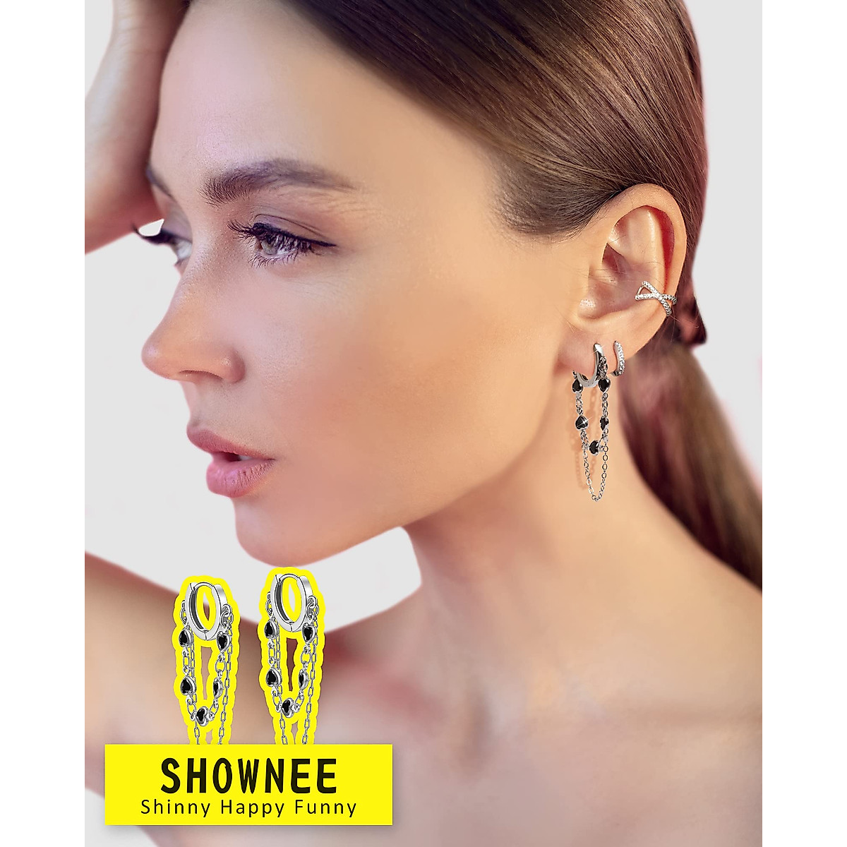Shownee Silver Hoop For Women, Cubic Zirconia Chain Hoop Hypoallergenic Small Huggie Hoop Earrings Fashion Jewelry Friendship Gift