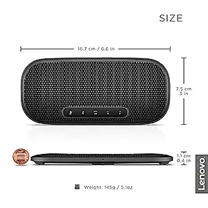 Lenovo 700 Ultraportable Bluetooth Speaker, USB-C & NFC Connectivity, Rechargeable Battery, 2 Hour Charge for 12 Hours Play, IPX2 Splash Resistance, Black