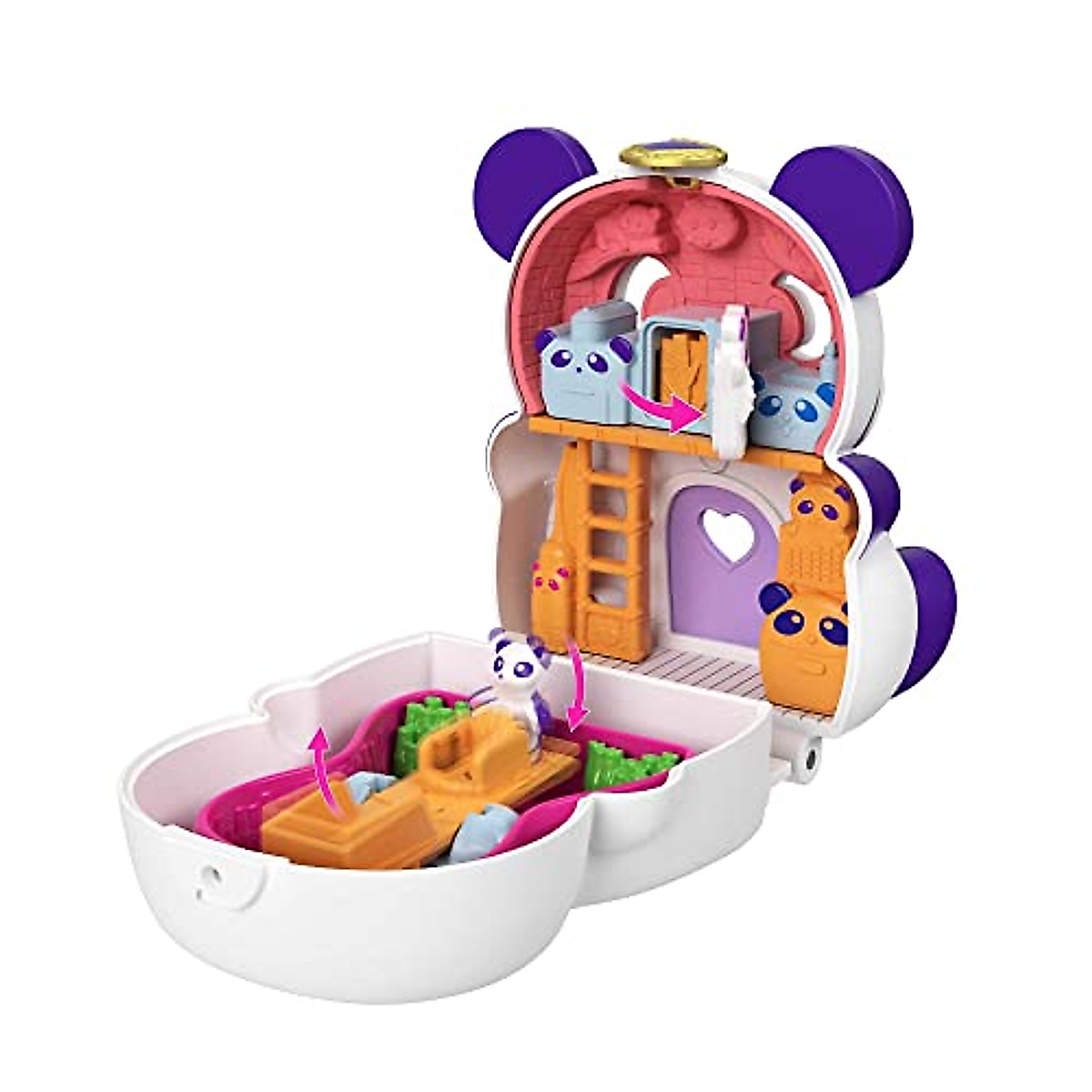 Polly Pocket GTM58​ Flip & Find Panda Compact, Flip Feature Creates Dual Play Surfaces, Micro Doll, Panda Figure & Surprise Reveals, Great Gift for Ages 4 Years Old & Up, 10.0 cm*5.0 cm*9.0 cm