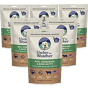 Under the Weather Easy to Digest Bland Dog Food Diet for Sick Dogs | Contains Electrolytes | Gluten Free, Freeze Dried 100% Human Grade Meats | 6 Pack - Rice, Hamburger & Bone Broth