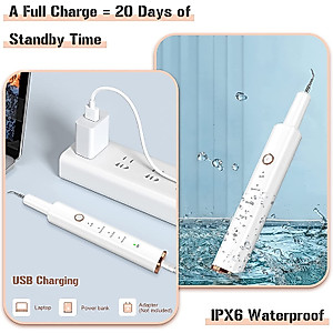Plaque Remover for Teeth, Electric Tooth Cleaner Tartar Remover for Teeth with LED Light,4 Modes Rechargeable Teeth Cleaning Kit with Dental Tools, 2 Replaceable Heads (White A)