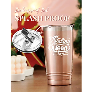 Onebttl Baking Gifts for Women, Insulated Stainless Steel Wine Tumbler with Lid, For Baking Queen on Birthday, Christmas, Rose Gold, (20 oz)