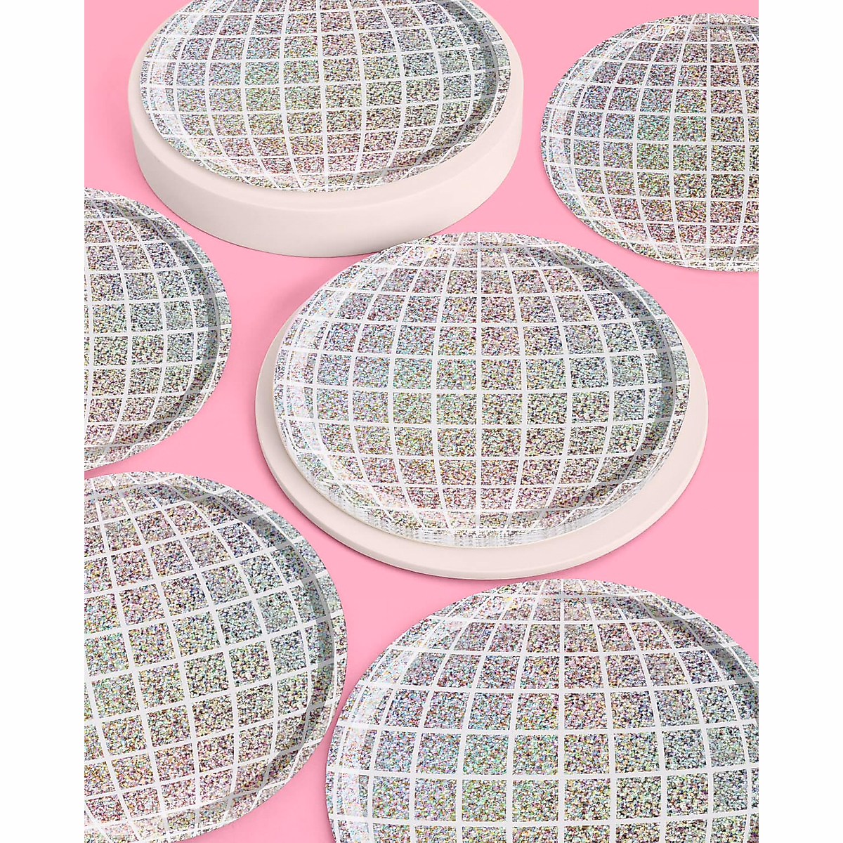 xo, Fetti Holographic Disco Ball Paper Plates - 25 pk, 9" | Bachelorette Party Decorations, Last Disco, Space Cowboy Birthday Party, Groovy Baby Shower, New Years Eve Supplies, 70s Bday Party