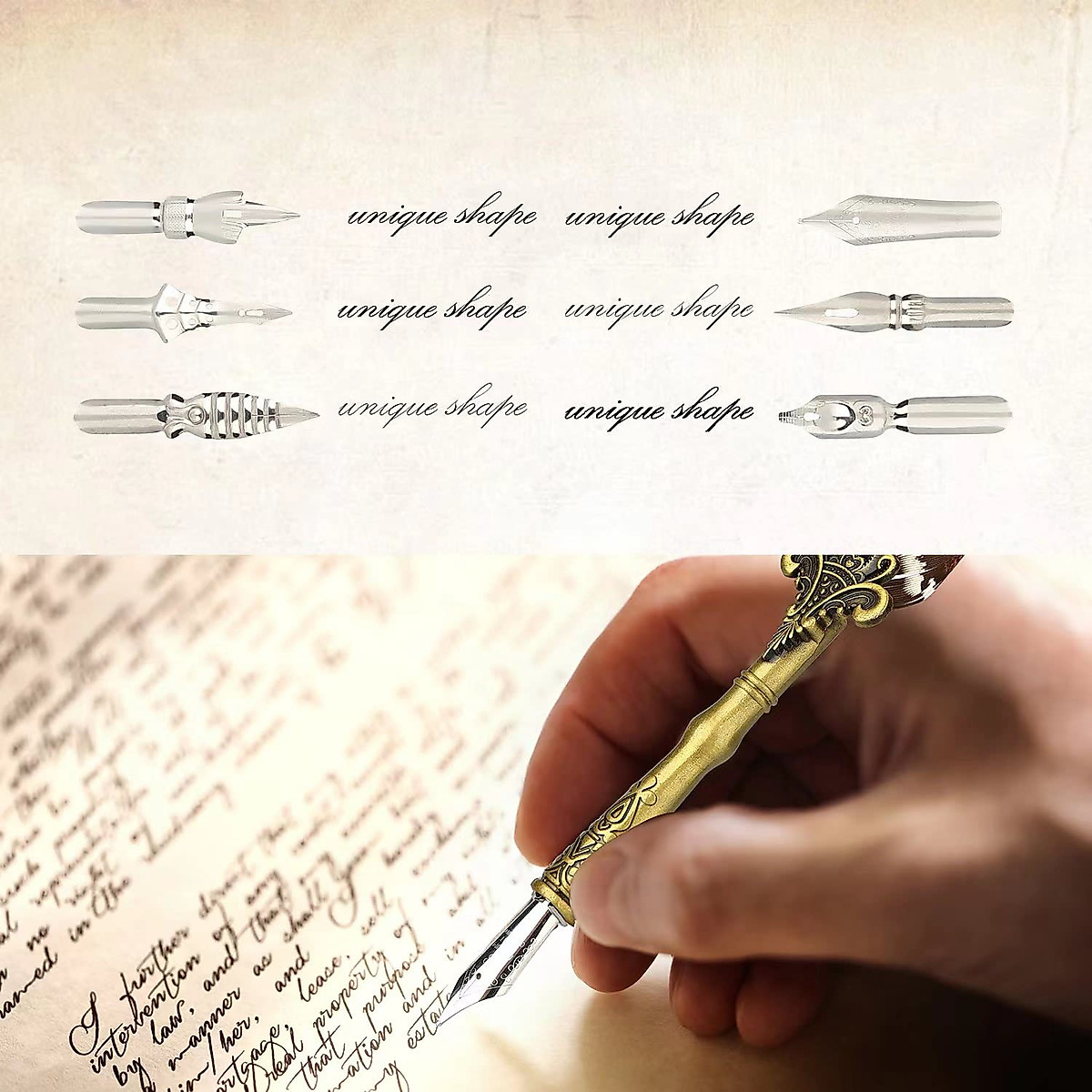 Quill Pen and Ink Set Feather Pen with Ink and 6pcs Nibs Calligraphy Pens for Beginners for Lettering,Drawing, Journaling, Signing, Invitation HO-Q-300