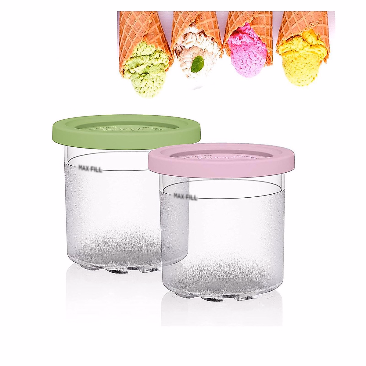 EVANEM 2/4/6PCS Creami Deluxe Pints, for Ninja Creami Deluxe Pints,16 OZ Creami Deluxe Safe and Leak Proof for NC301 NC300 NC299AM Series Ice Cream Maker,Pink+Green-2PCS