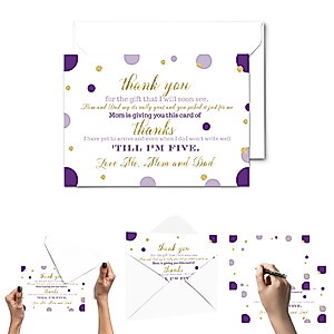 Paper Clever Party 25 Purple and Gold Baby Thank You Cards Pack – Cute Baby Shower Notes with Envelopes, Prefilled Message, Customizable Blank Stationery, Princess Theme, New Parents Gift Ideas