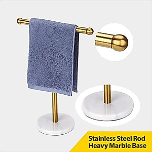 Pkfinrd Gold Hand Towel Holder Stand with Heavy Marble Base, T-Shape Towel Rack, Free-Standing for Bathroom Vanity Countertop, 304 Stainless Steel (Color : Gold)