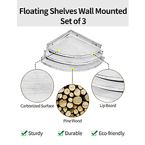 Godimerhea Corner Shelves Wall Mount, Rustic Natural Wood Corner Floating Shelf, Distressed White Storage Organizer Corner Wall Shelves for Living Room Kitchen Bedroom Bathroom Laundry, 9.68x9.68 Inch