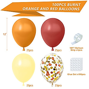 YAOWKY Fall Balloons Garland Arch Kit,100pcs 12In Burnt Orange and Yellow Burgundy Gold Confetti Latex Balloons for Fall Baby Shower Birthday ThanksGiving Pumpkin Themed Party Decorations