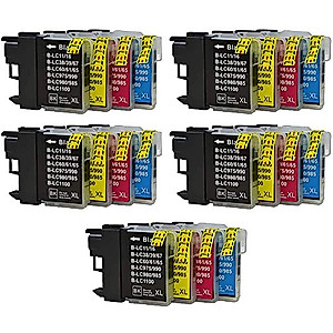 HOTCOLOR 20Pack for Brother LC-16 LC-68 LC-11 LC-38 LC-65 LC-980 LC-1100 LC61 LC-61 Ink Cartridge for MFC-J220 250C 255CW J265W J270W 290C 295CN J410W J415W 490CW 495CW Printer (5BK 5C 5M 5Y)