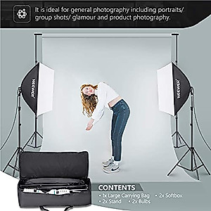 NEEWER 700W Equivalent Softbox Lighting Kit, 2Pack 5500K CFL Lighting Bulbs, 24x24 inches Softboxes with E27 Socket, Photography Continuous Lighting Kit Photo Studio Equipment