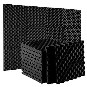 Sound Proof Foam Panels for Walls: 12 pcs Acoustic Foam Panels with Double Side Adhesive Sticker for Studio Recording Office Bedroom Home Theaters 1 X 12 X 12 Inches (Oval Black)